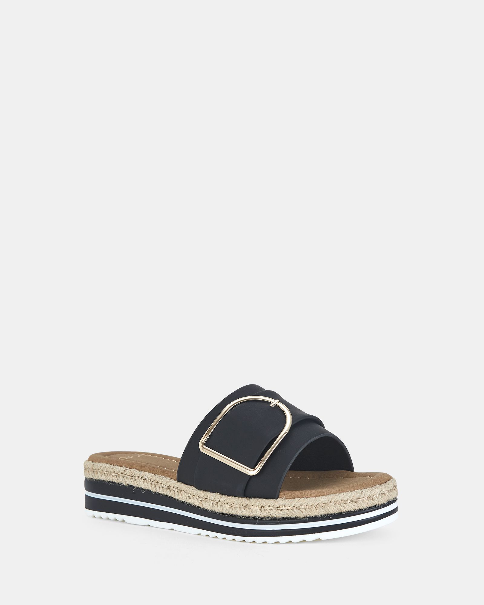 BRAVE BLACK PLATFORM SLIDES | Buy Women's SANDALS Online | Novo Shoes